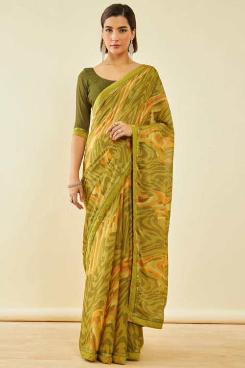 Buy Soch Womens Light Green Chiffon Abstract Print Saree Online at Best ...