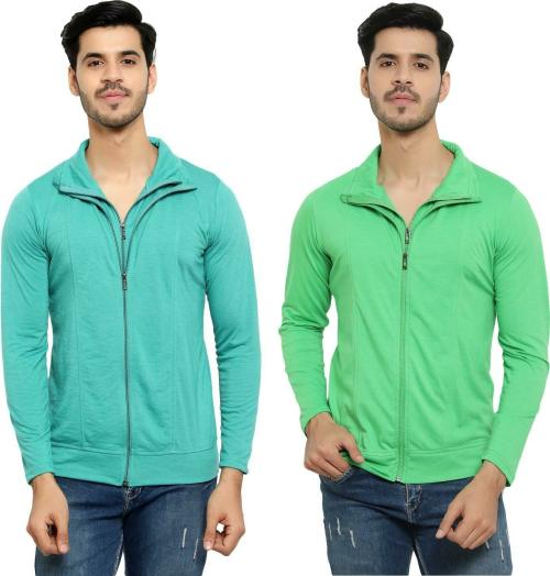 Buy Bribzy Men Rama Green, Parrot Green Solid Cotton Blend Pack of 2 T ...