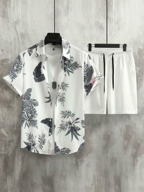 Buy FASTDEAL Men Cotton Reyon Printed White Shirt and Shorts Set Online ...
