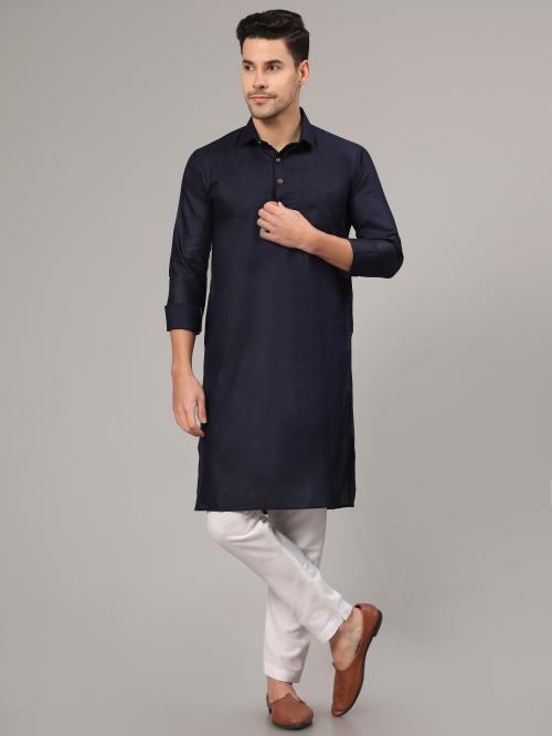 Buy IrisTheStudio Men Dark Blue Cotton Blend Solid Pathani And Pant Set ...