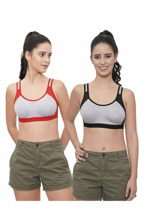 Buy FEMULA Black and Red Cotton Lycra Sports Bra - 40 (Pack of 2) Online at Best Prices in India ...