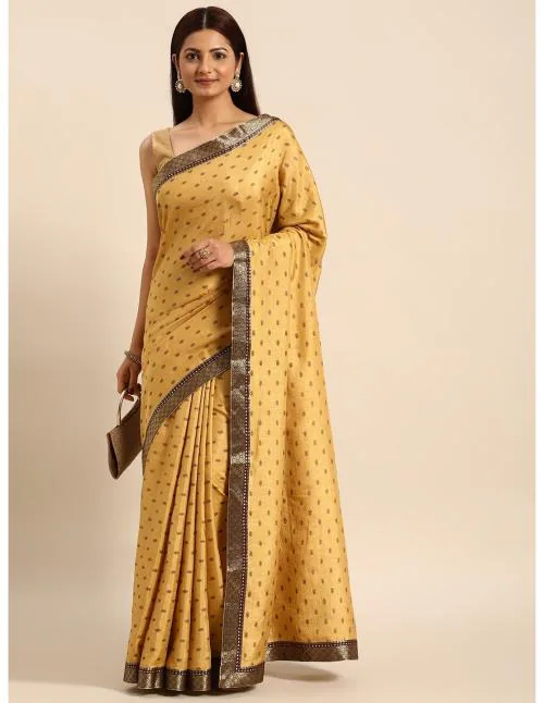 Buy Indian Women Women Vichitra SilkFoil Work Chiku Color Saree With ...