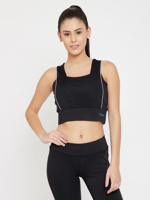 Buy Clovia Black Solid Polyester Single Sports Bra Online at Best ...