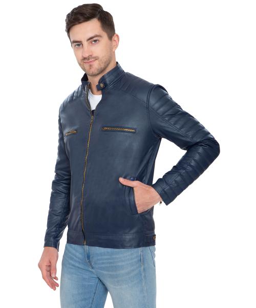 Buy Vestitch Faux Leather Blue Jacket For Men (VS-TR-NSR-BLUE) Online ...