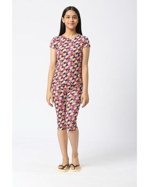 Buy SINI MINI Round Neck With Half Sleeve Top & Capri Beige Girls ...