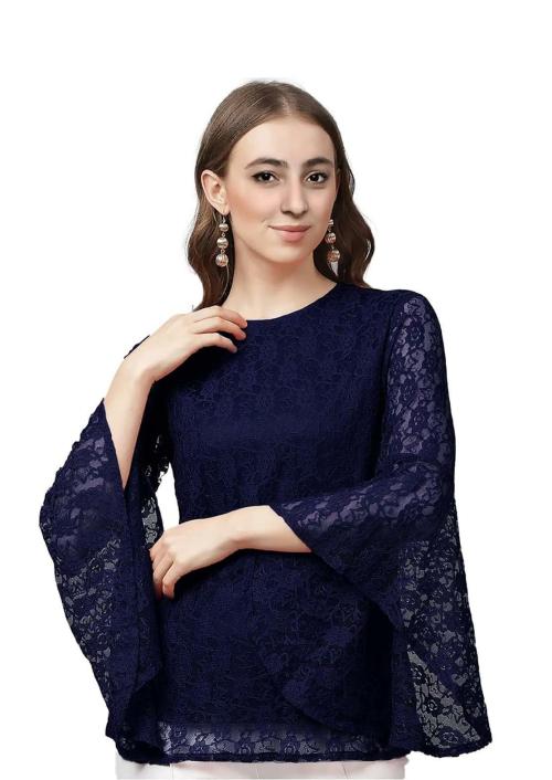 Buy FELLAMO Women Blue Self-Design Top Online at Best Prices in India ...