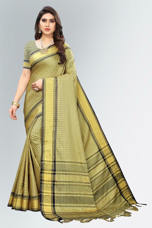 Buy SAREYA VEELA Daily Wear Women Beige and Black Checkered Art Silk ...