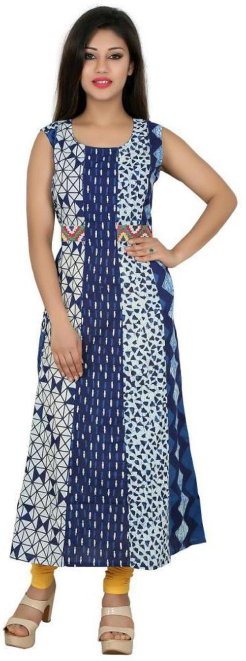 Buy Span Women Blue Printed Cotton Blend A-Line Kurta - Mx964 Online at ...