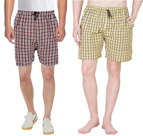 Buy Bentag Mens Red Yellow Checkered Cotton Blend (pack of 2) Boxer ...