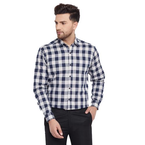 Buy D Kumar Men's Cotton Regular Fit Blue Checkered Full Sleeves Formal ...