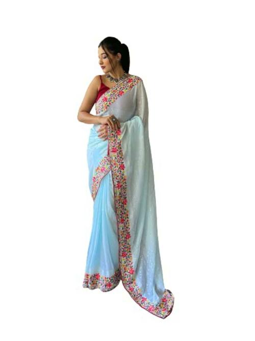 Buy Leeli Peeri Designer Women Blue Pure Georgette Saree With Running ...