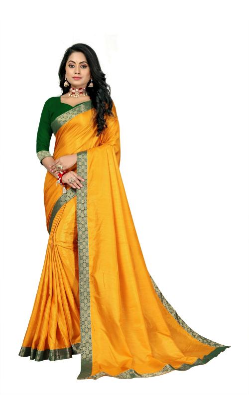 Buy NOPSE Women's Dola Silk Lace Work Plain Saree (Gargi mustard ...