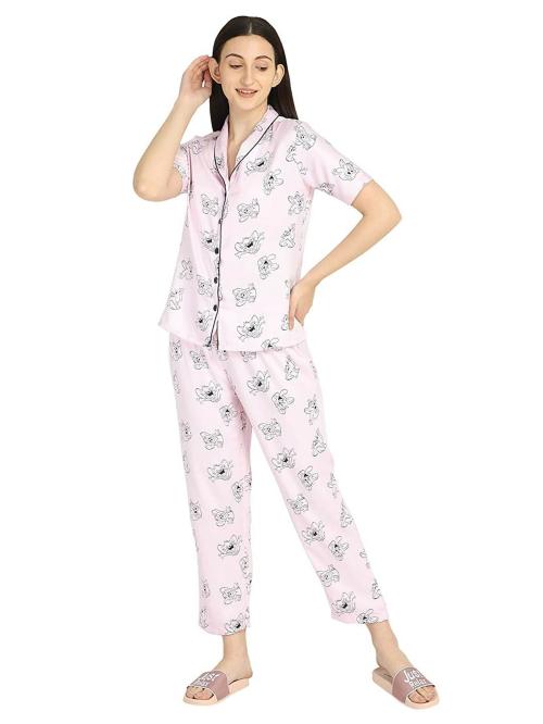 Buy Smarty Pants Women Printed Pink Satin Shawl Collar Night Suit (Pack ...