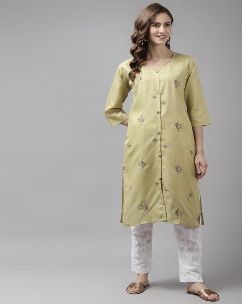 Buy Aarika Womens Lemon Color Cotton Embroidery Kurti Online at Best ...