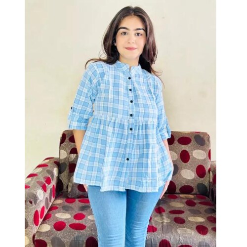 Buy gulguli Western Cotton 3/4 Sleeves Round Neck Shirt Style Top for Women and Girls Online at ...