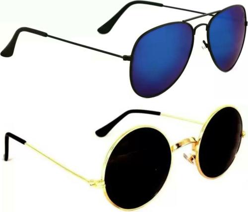 Buy RMKK Round Aviator Sunglasses (For Men & Women Blue Black) Online ...