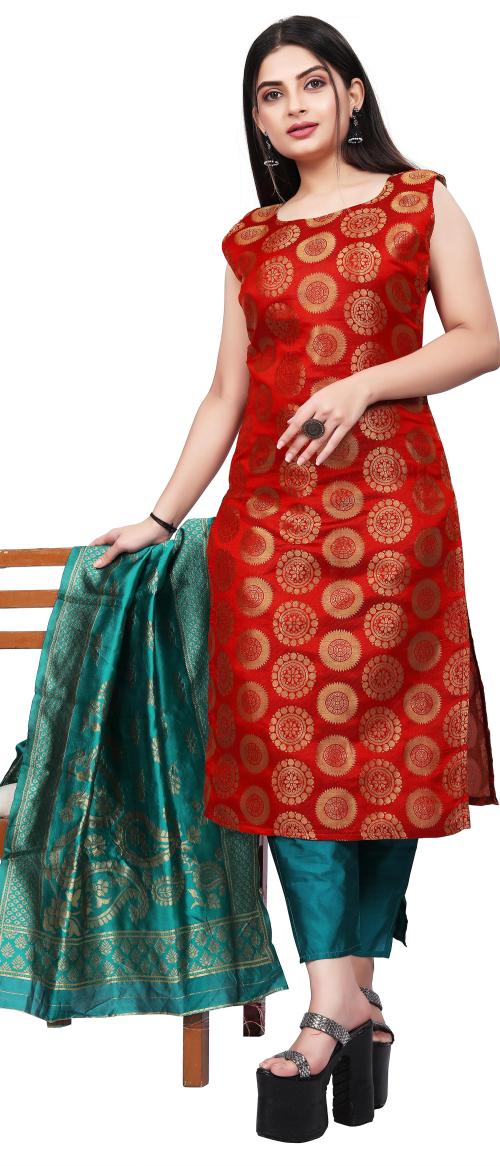 Buy sukhnath creation Women's Silk Blend Red Straight Kutra, Pant with ...