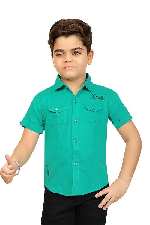 Buy Fashion Grab Rama Green Solid Cotton Casual Shirt (6 Years-7 Years ...