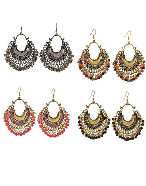 Buy Karatcart Metal Afghani Tribal Oxidised Silver Beaded Chandbali ...