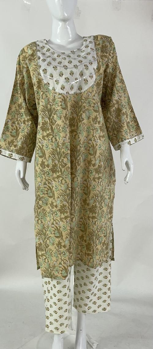 Buy MYSTIQUEE BY ABHA SINGH Women Kurti Pant Pure Cotton Prined With Gotta Work, Sea Green-4Xl ...