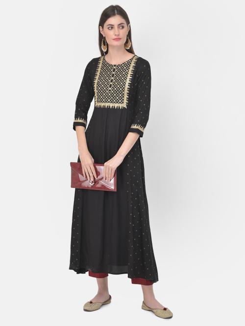 Buy Span Women Black Embroidered Pure Cotton A-Line Kurta - Nc050 Online at Best Prices in India ...