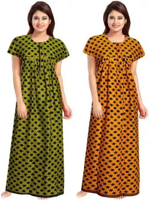 Buy Averill Women's Multicolor Printed Cotton (Pack of 2) Nighty Set ...