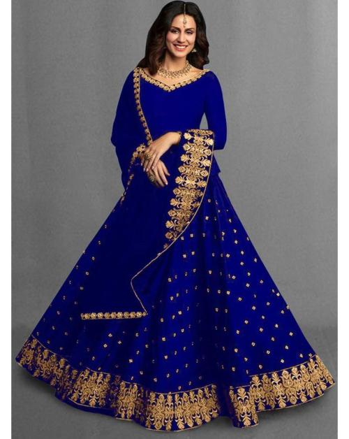 Buy Kedar Fab Women Embroidery Silk Blend Anarkali Gown With Dupatta ...