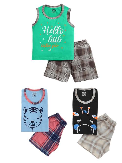 Buy JAI GANESH ENTERPRISES LITTLE SMART Boys Multicolor Cotton Pack Of ...