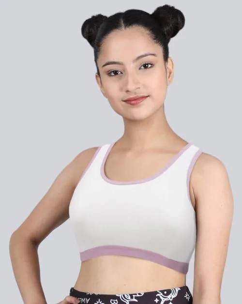 Buy Dchica White & Purple Cotton Athleisure Sports Bra For Teens Online ...