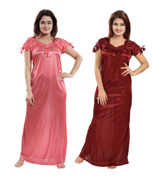 Buy Babesa Women Multicolor Printed Satin Nighty Combo- Free Size (Pack ...