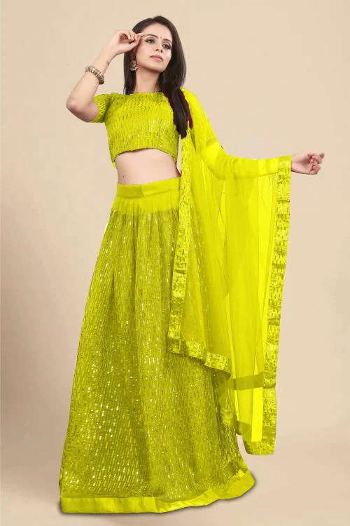 Buy Purimaa Women Yellow Embroidered Net Lehenga Choli Sets Online at Best Prices in India ...