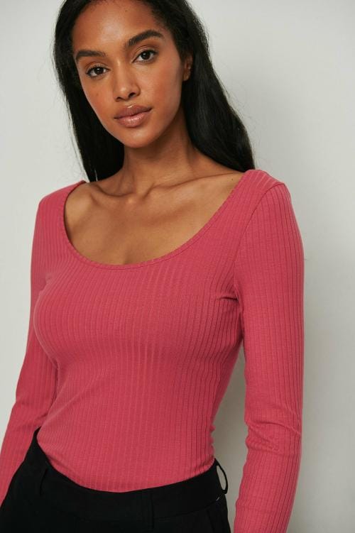 Buy Lexve Women's Deep Neck Long Sleeves Top - Dark Pink Online at Best ...