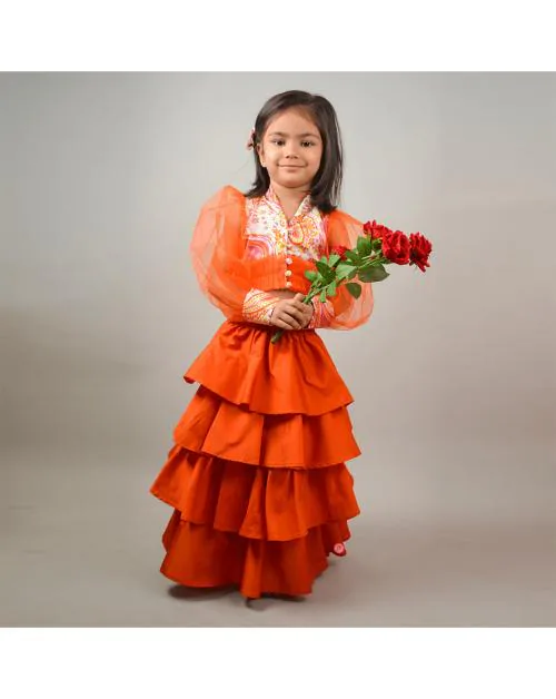 Buy PICCO RICCO Orange Satin & Net Layered Skirt Set For Girls|Size-11 ...