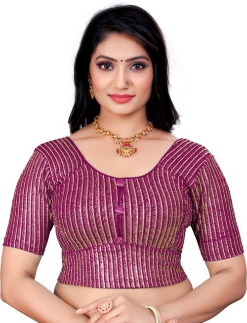 Buy HAUTELOOK Women Purple Striped Lycra Blend Round Neck Blouse Online ...