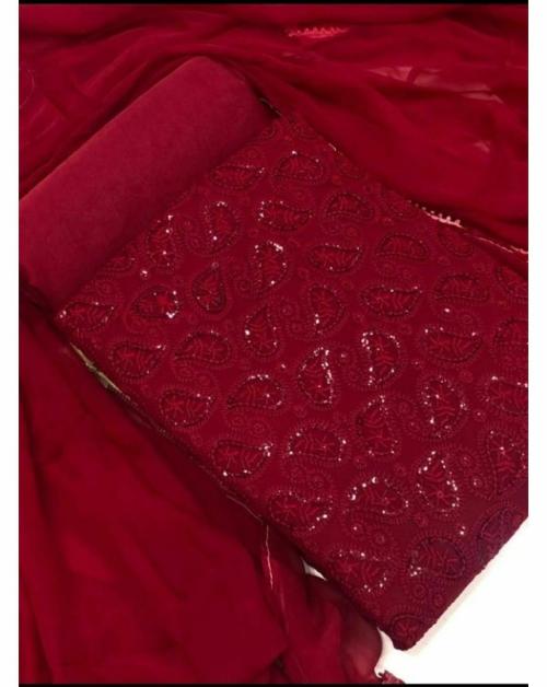 Buy ICCIT FAL Women Maroon Embroidered Georgette Salwar Suit Material ...