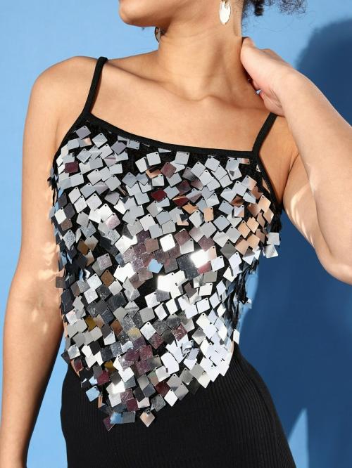 Buy Style Quotient Women Black & Silver Embellished Top Online at Best ...