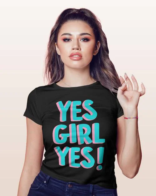 Buy Macmerise Yes Girl Yes Black T-shirt for Womens Online at Best ...