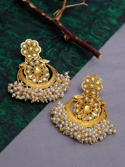 Buy CRUNCHY FASHION Traditional Gold Plated Kundan Earring With Pearls ...