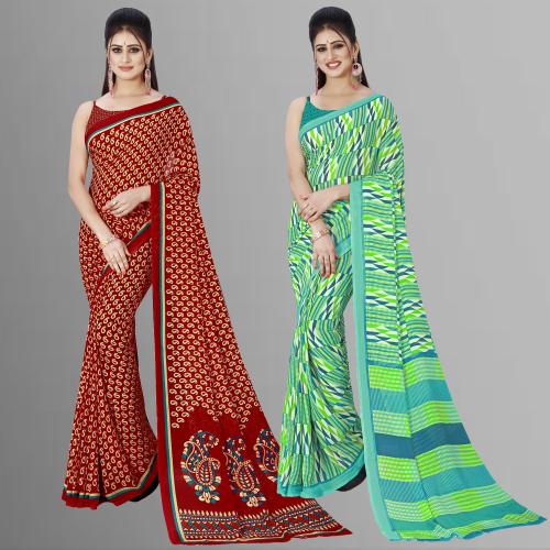 Buy Anand Women Multicolor7 Self Design Pattern Georgette Pack of 2 ...