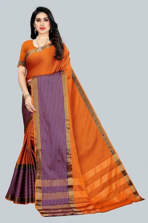 Buy SAREYA VEELA Guntur Women Purple and Gold Striped Art Silk Sarees ...