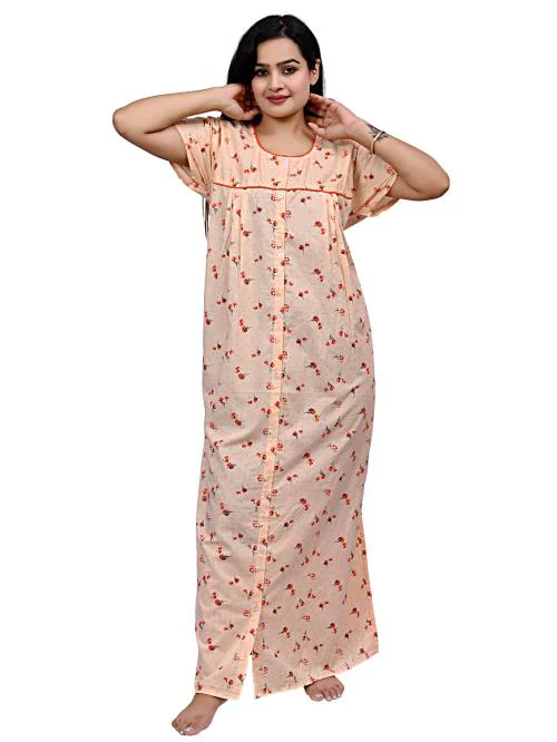 Buy NACNO Women's Pure Cotton Front Open Sleepwear Nighty/Maxi ...