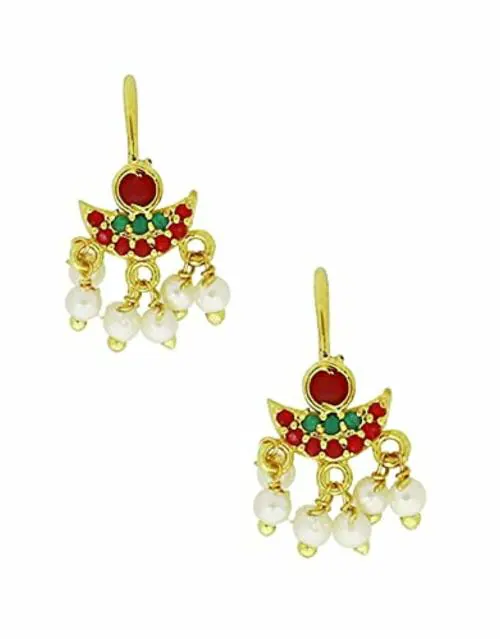 Buy Anuradha Art Jewellery Gold Plated Traditional Chandrakor Bugadi Earrings Red and Green ...