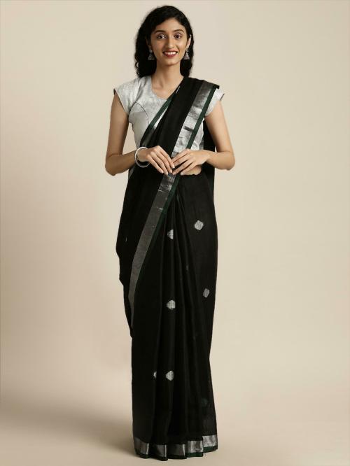 Buy VASTRANAND Women Black Linen Blend Woven Design Saree Online at ...