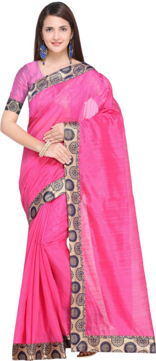 Buy Suntex Women Pink Solid Silk Blend Single Sarees Online at Best ...
