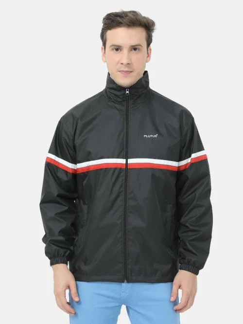 Buy Plutus Men Black Solid Polyester Wind Cheater M Online at Best ...