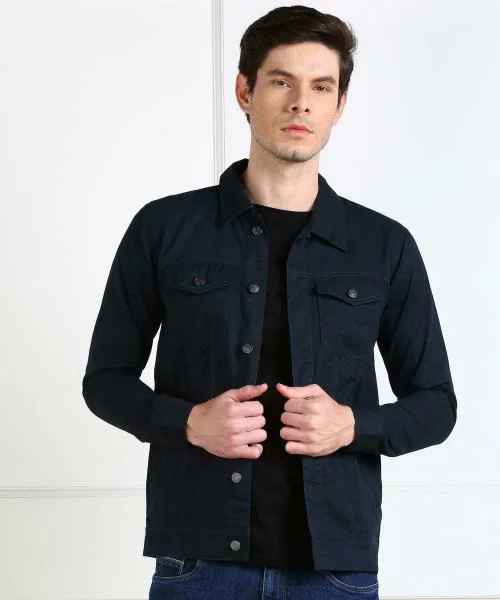 Buy Montrez Men Navy Blue Washed Jacket Online at Best Prices in India ...