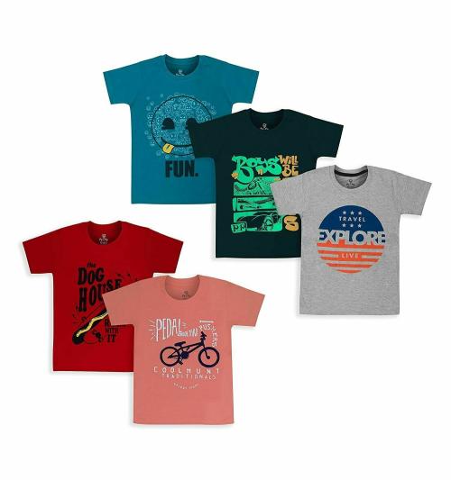 Buy PIP N PAP Boys Multicolor Cotton T-Shirt (Pack of 5) Online at Best ...