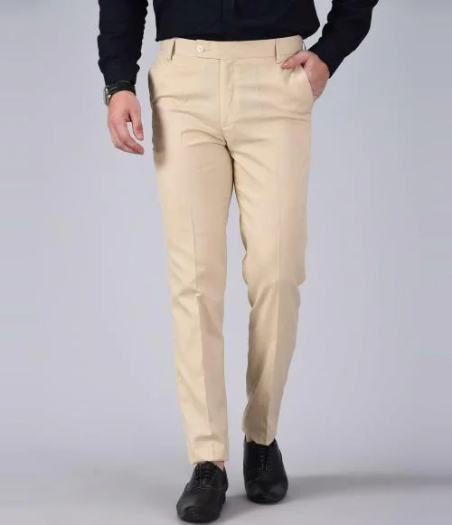 Buy AD & AV Men Beige Solid Synthetic Single Formal Trousers Online at ...