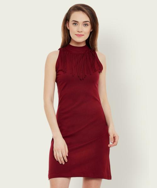 Buy Miss Chase Women Maroon Solid Cotton Single Dress Online at Best ...