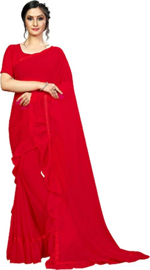 Buy Suntex Women Red Solid Silk Blend Single Sarees Online at Best ...